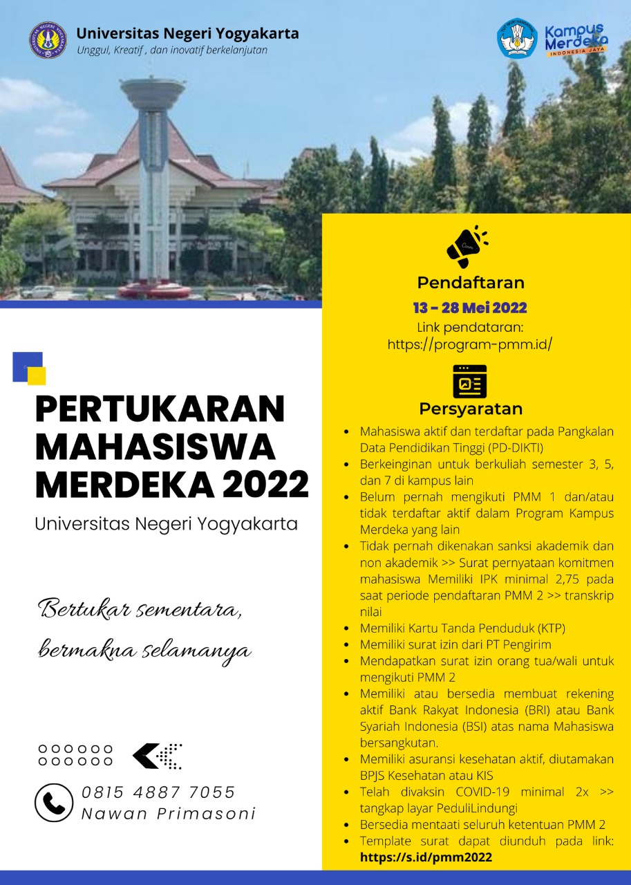PERTUKARAN MAHASISWA MERDEKA TAHUN 2022 | Universitas Negeri Yogyakarta